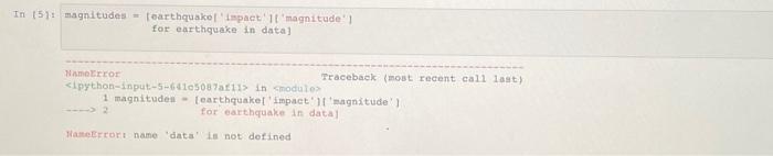 Solved for earthguake in data] Namekrios Traceback (most | Chegg.com