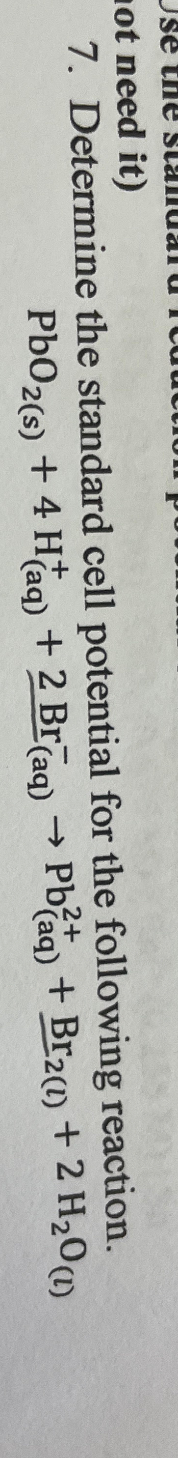 determine the standard cell potential for the | Chegg.com