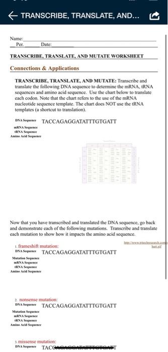 Solved TRANSCRIBE, TRANSLATE, AND... Name: Per. Date: | Chegg.com Solved TRANSCRIBE, TRANSLATE, AND... Name: Per. Date: | Chegg.com