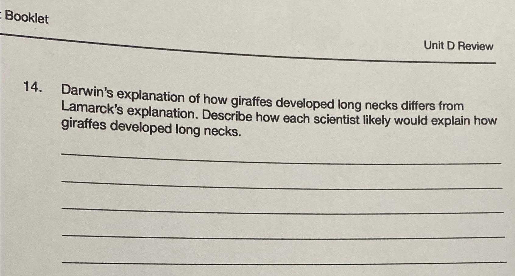 Solved BookletUnit D Review14. ﻿Darwin's explanation of how | Chegg.com