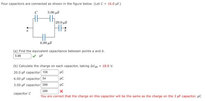 Solved Four capacitors are connected as shown in the figure | Chegg.com