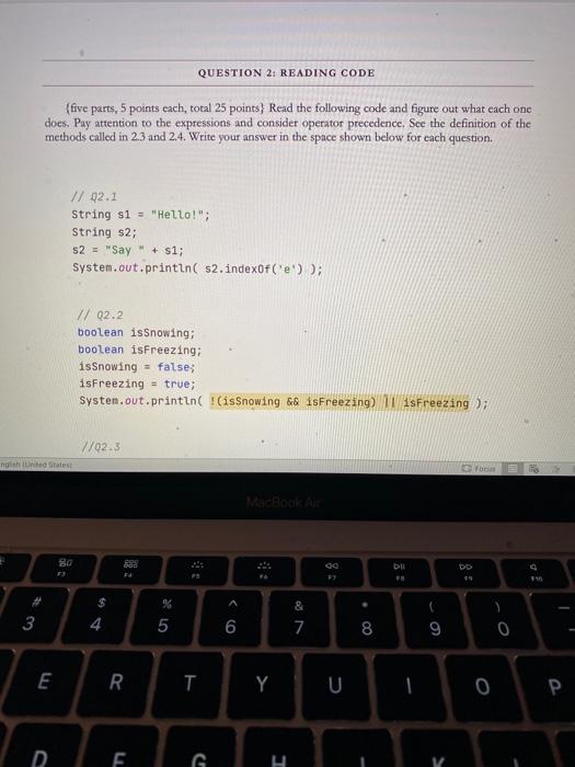Solved QUESTION 2: READING CODE {five parts, 5 points cach, | Chegg.com Solved QUESTION 2: READING CODE {five parts, 5 points cach, | Chegg.com