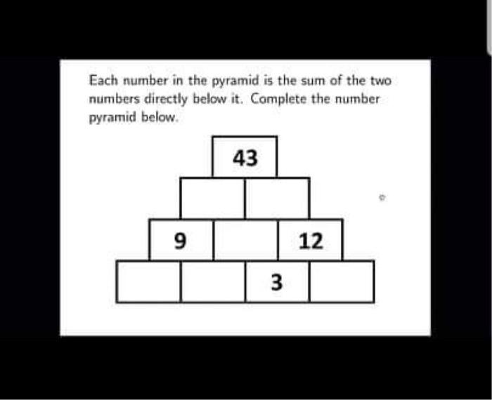 Solved Each number in the pyramid is the sum of the two | Chegg.com
