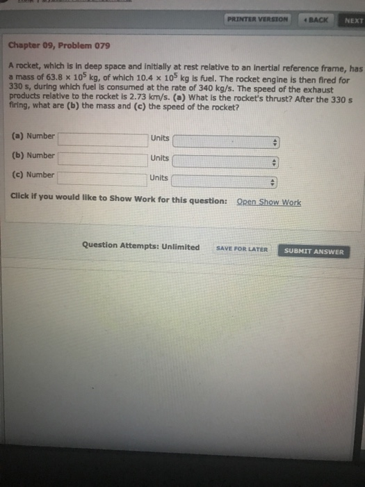 Solved PRINTER VERSION BACK NEXT Chapter 09, Problem 079 A | Chegg.com