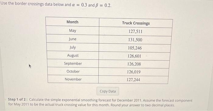 Solved Use the border crossings data below and α=0.3 and | Chegg.com