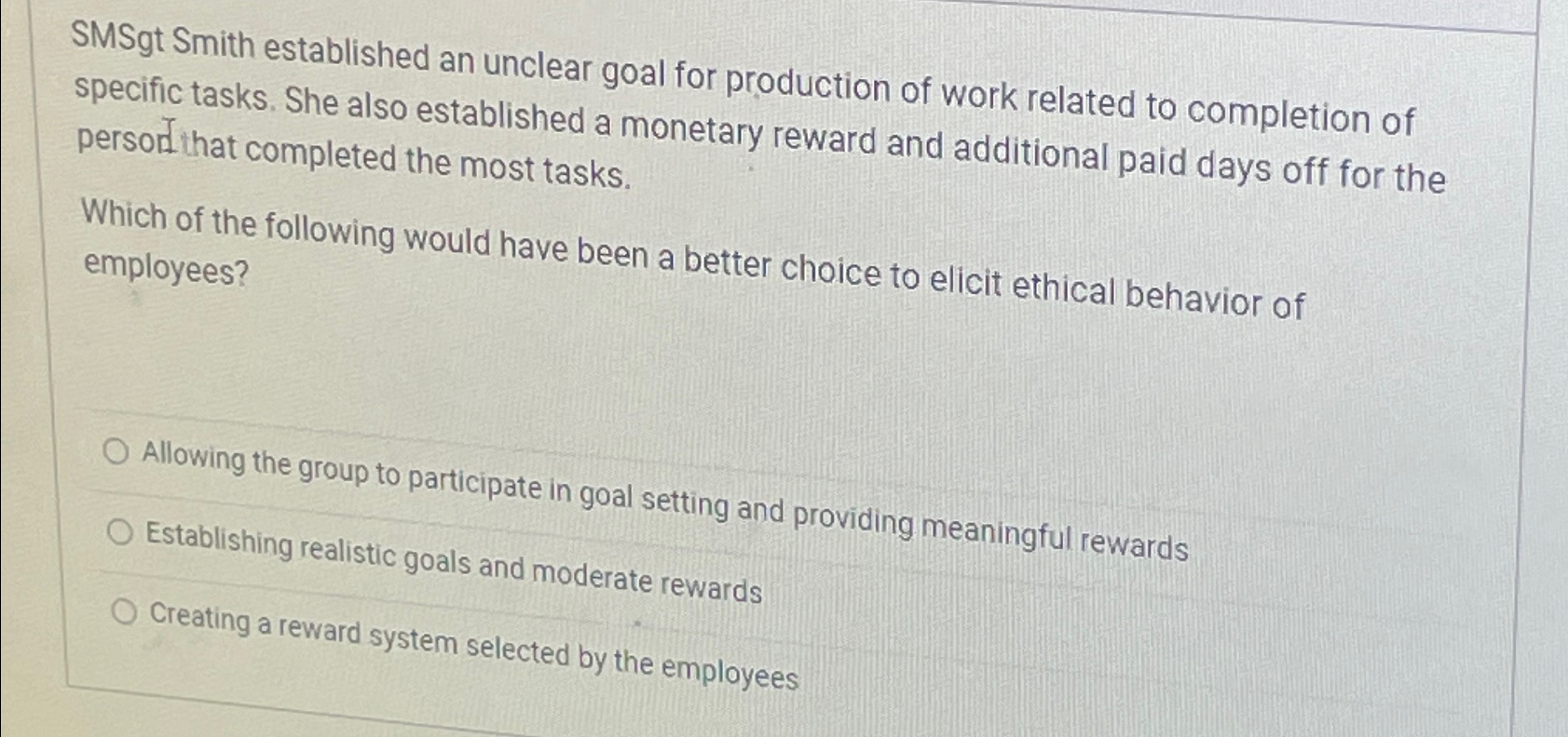 Solved SMSgt Smith established an unclear goal for | Chegg.com