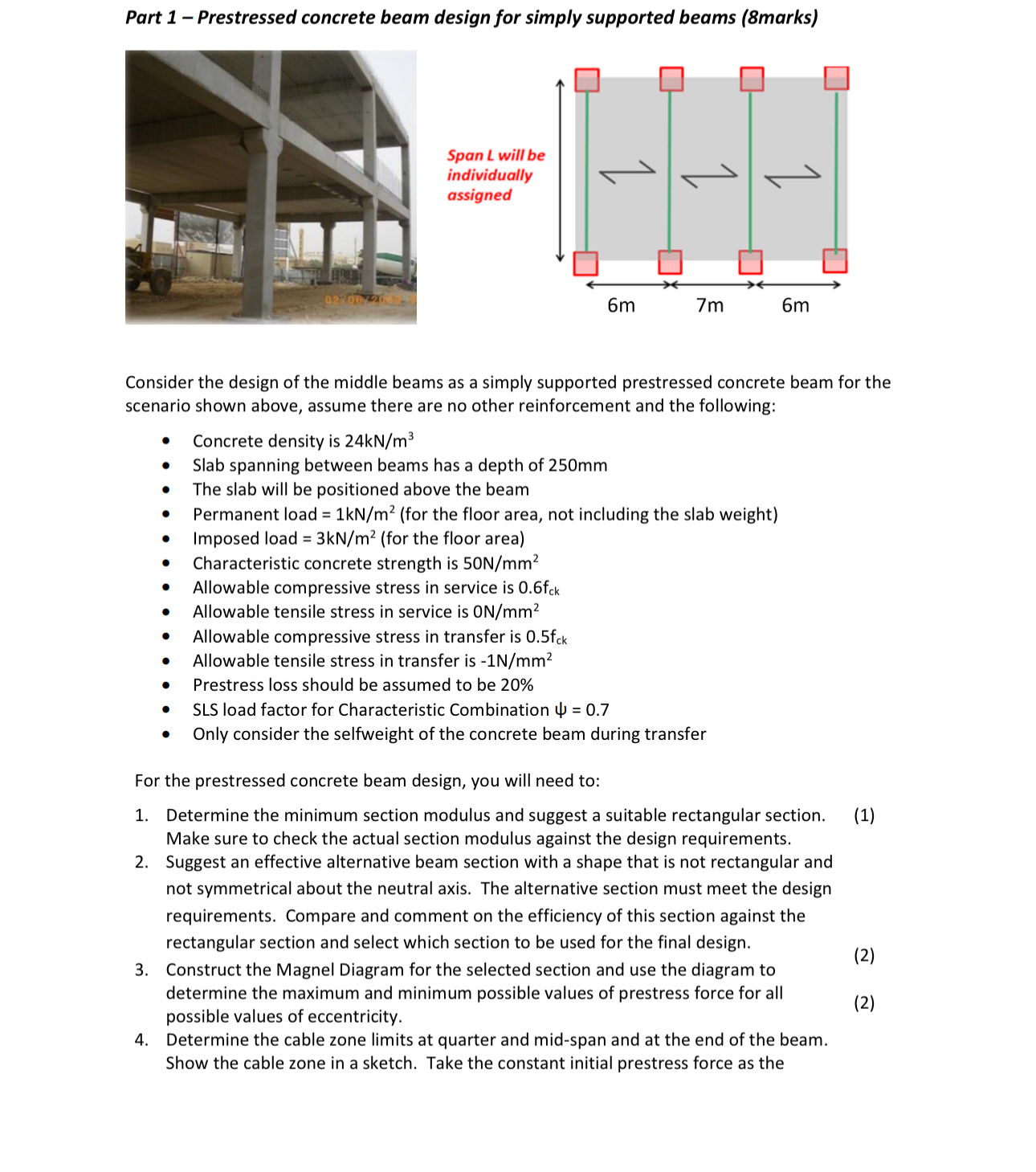 Solved Part 1 - ﻿Prestressed concrete beam design for simply | Chegg.com