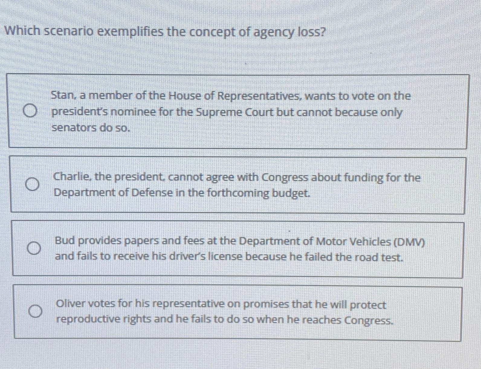 Solved Which scenario exemplifies the concept of agency | Chegg.com
