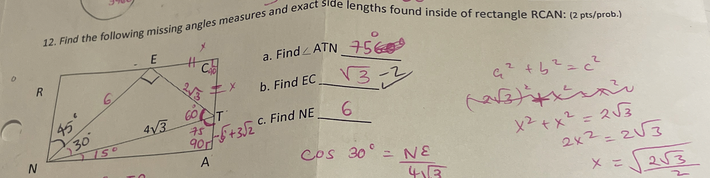 Solved Find the following missing angles measures and exact | Chegg.com