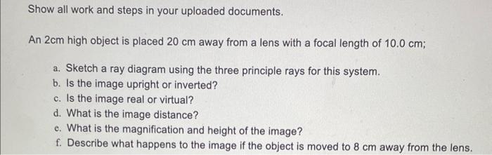 Solved Show all work and steps in your uploaded documents. | Chegg.com
