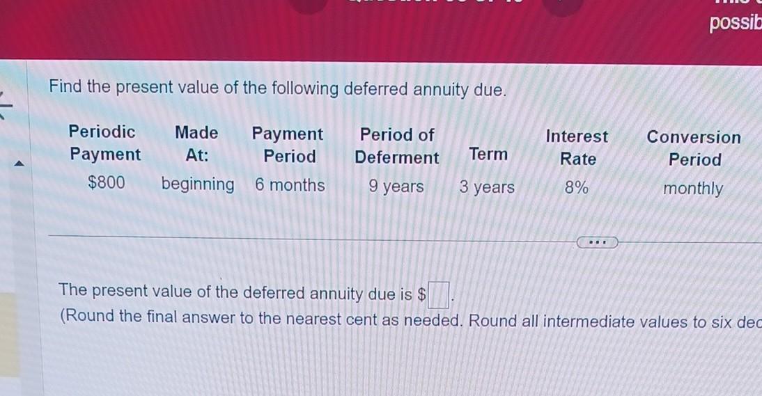 Solved Find the present value of the following deferred | Chegg.com