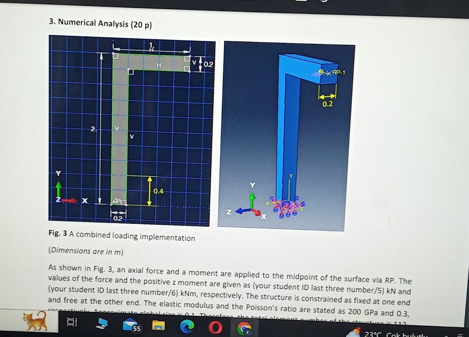 Solved 3. Numerical Analysis (20p) Fig. 3 A combined loading | Chegg.com