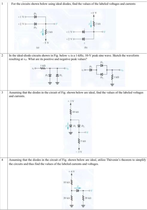 [Solved]: 1 For the circuits shown below using ideal diodes