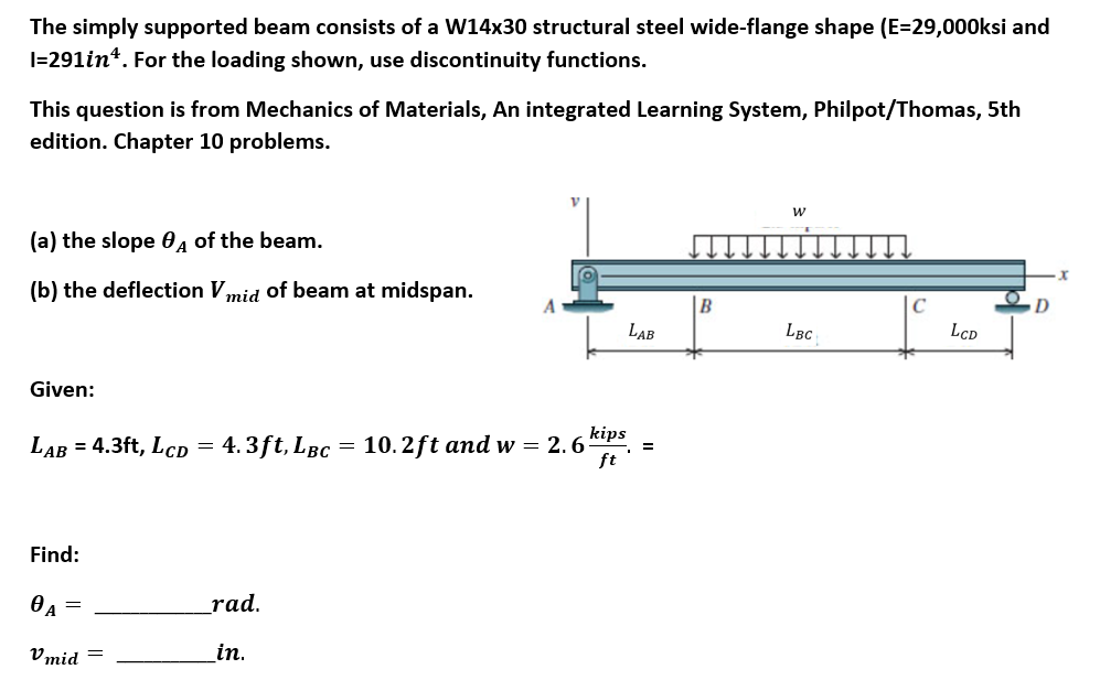 Solved The simply supported beam consists of a W14x30 | Chegg.com