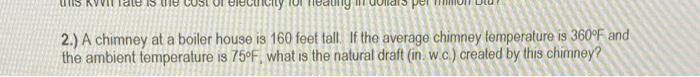Solved 2.) A chimney at a boiler house is 160 feet tall. If | Chegg.com
