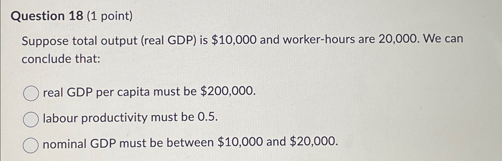 Solved Question 18 (1 ﻿point)Suppose total output (real GDP) | Chegg.com