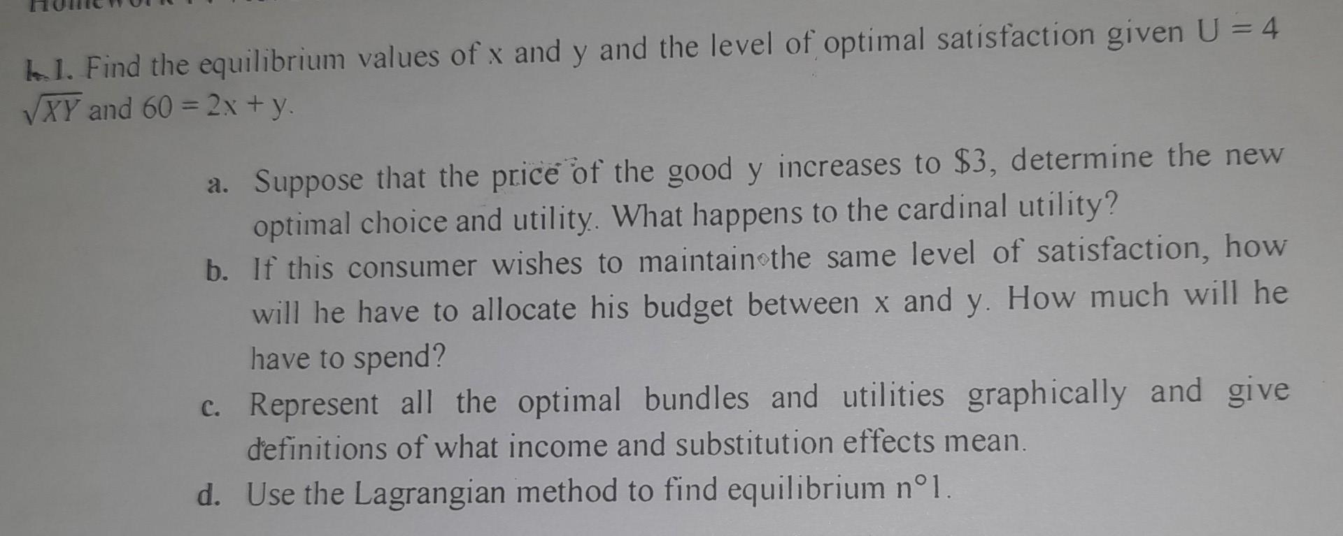 Solved W.1. Find the equilibrium values of x and y and the | Chegg.com