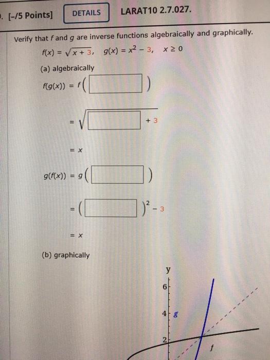 Solved Verify that fand g are inverse functions | Chegg.com