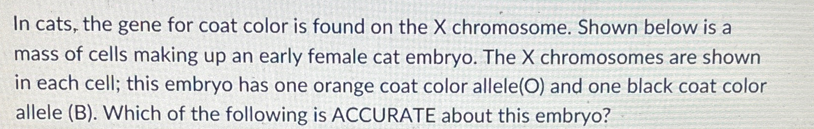 Solved In cats, the gene for coat color is found on the x | Chegg.com