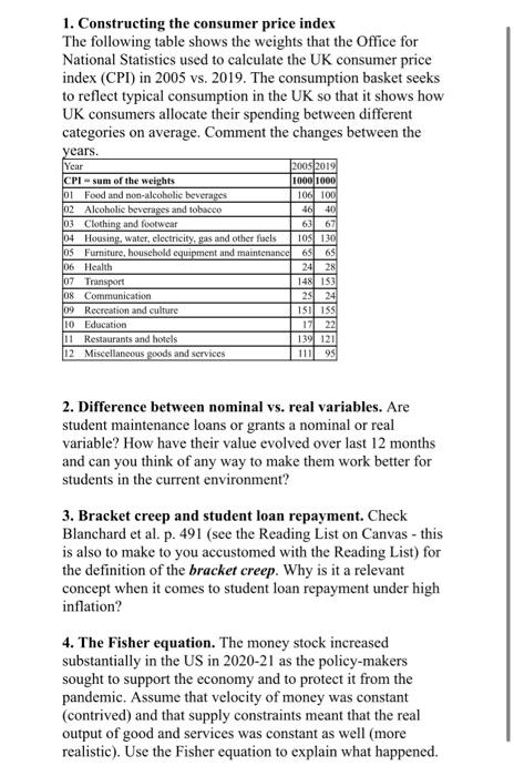 Solved 1. Constructing the consumer price index The | Chegg.com