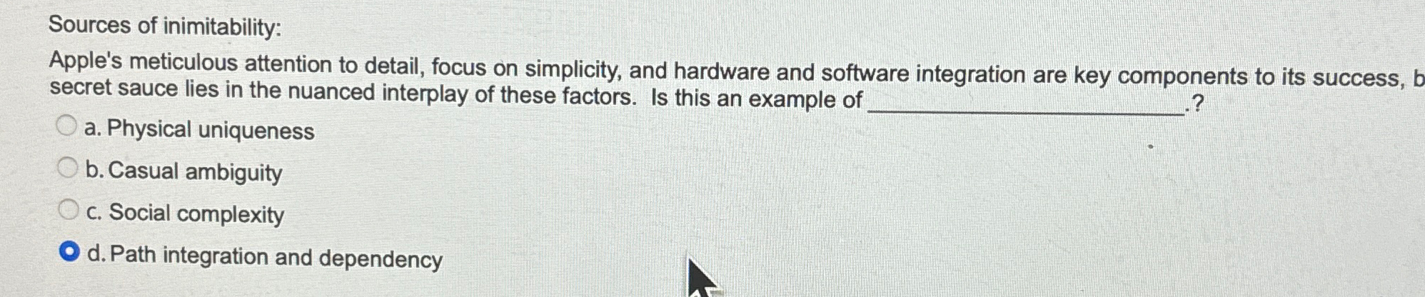 Solved Sources of inimitability:Apple's meticulous attention | Chegg.com
