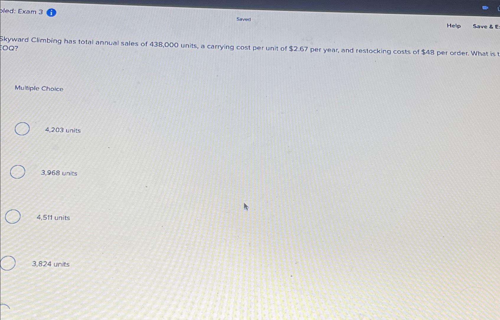 Solved pled: Exam 3 ﻿iSavedHelpSave & ESkyward Climbing has | Chegg.com