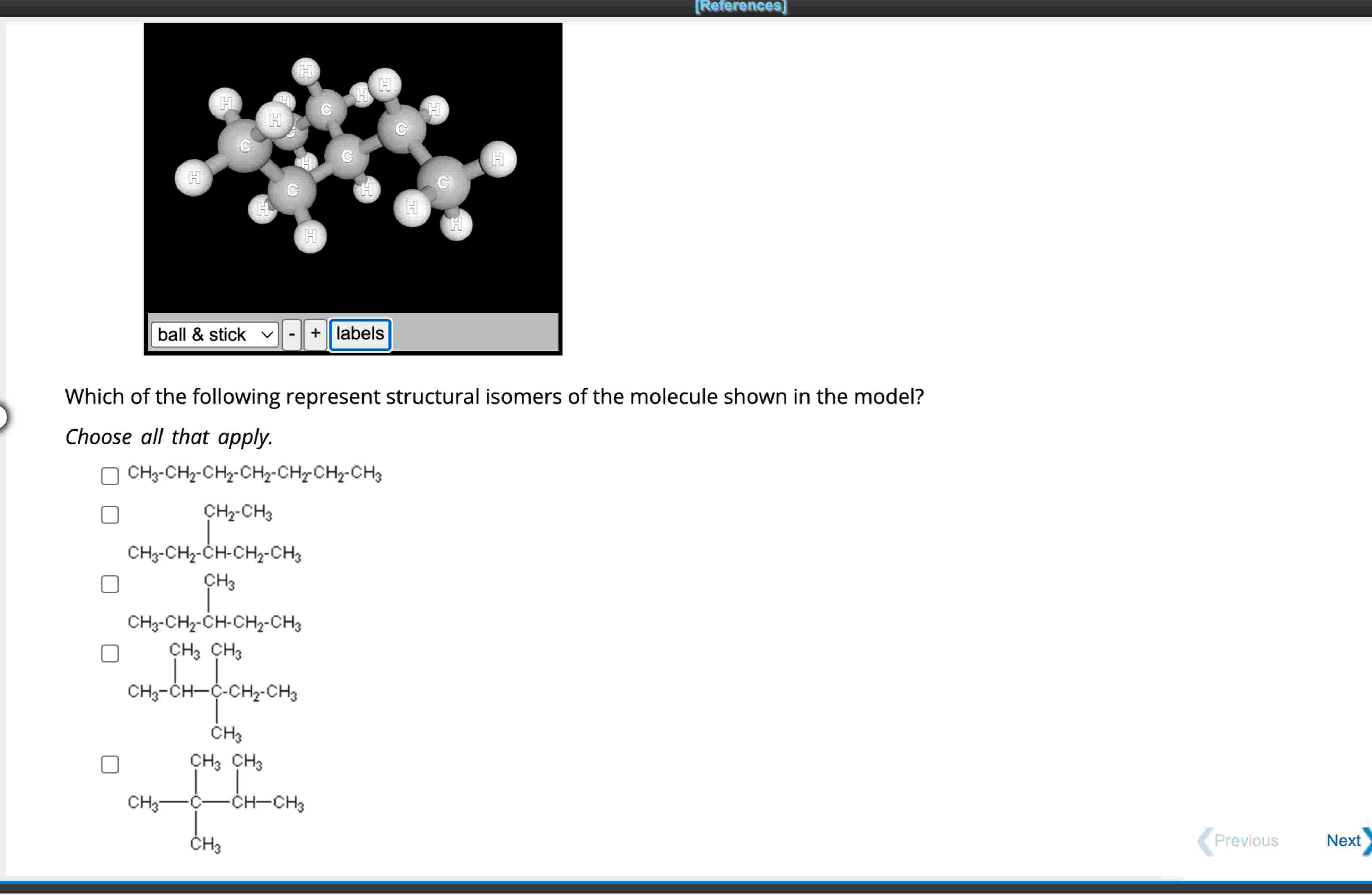 Solved A model of an ﻿alkane appears in ﻿the window below. | Chegg.com