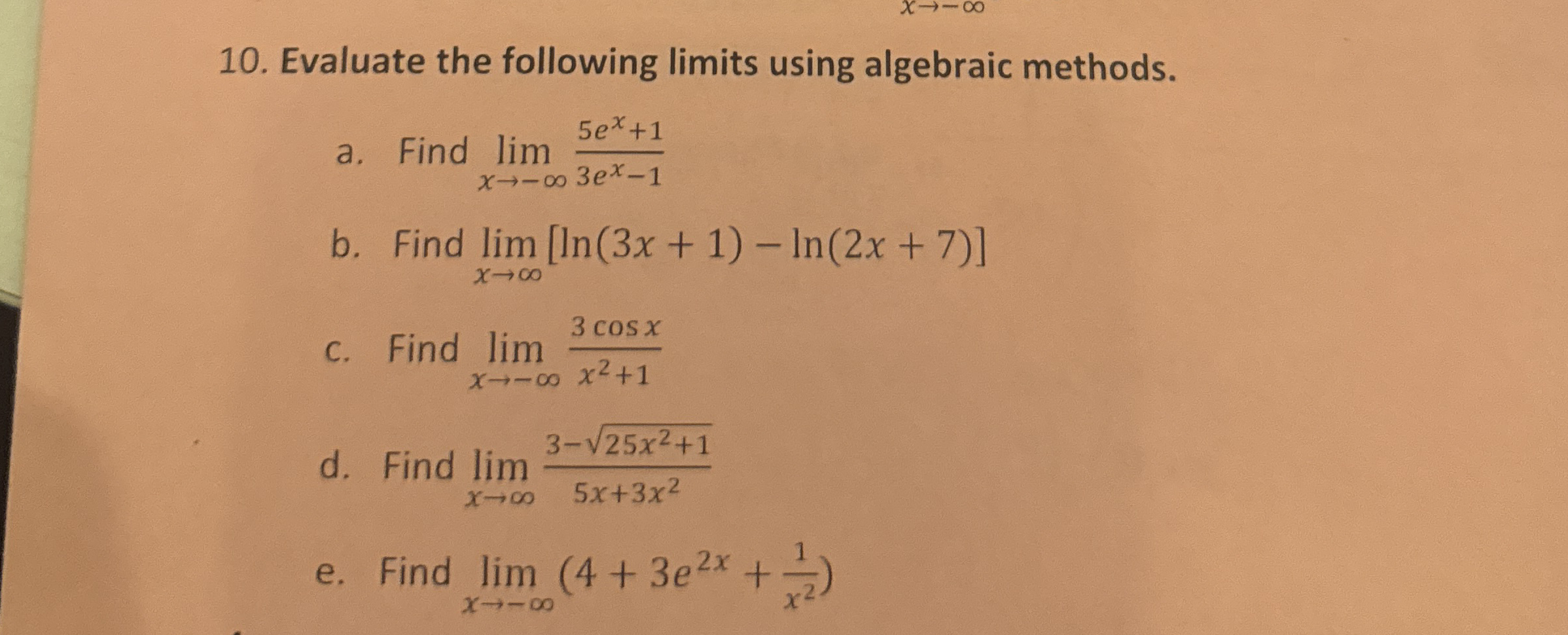 Solved Evaluate the following limits using algebraic | Chegg.com