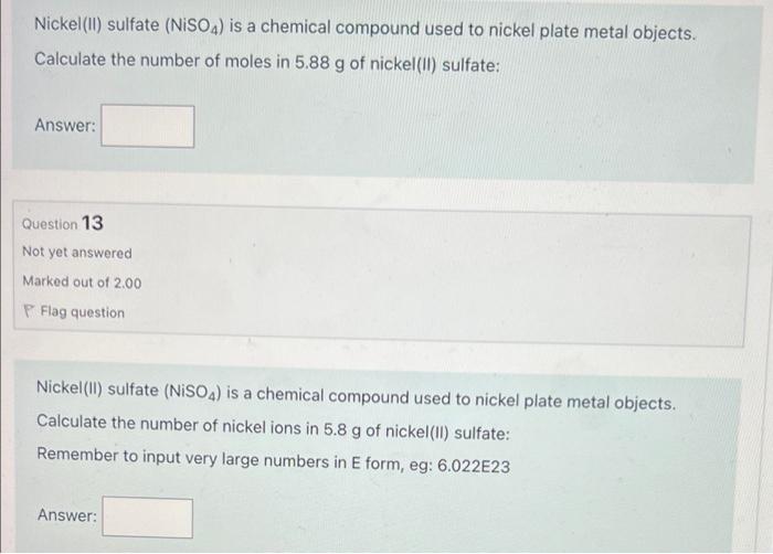Solved Nickel (II) sulfate (NiSO4) is a chemical compound | Chegg.com