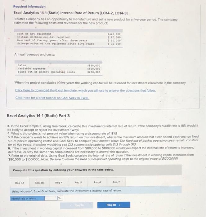 Solved Required information Excel Analytics 14-1 (Static) | Chegg.com