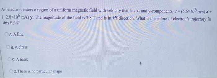 Solved An electron enters a region of a uniform magnetic | Chegg.com