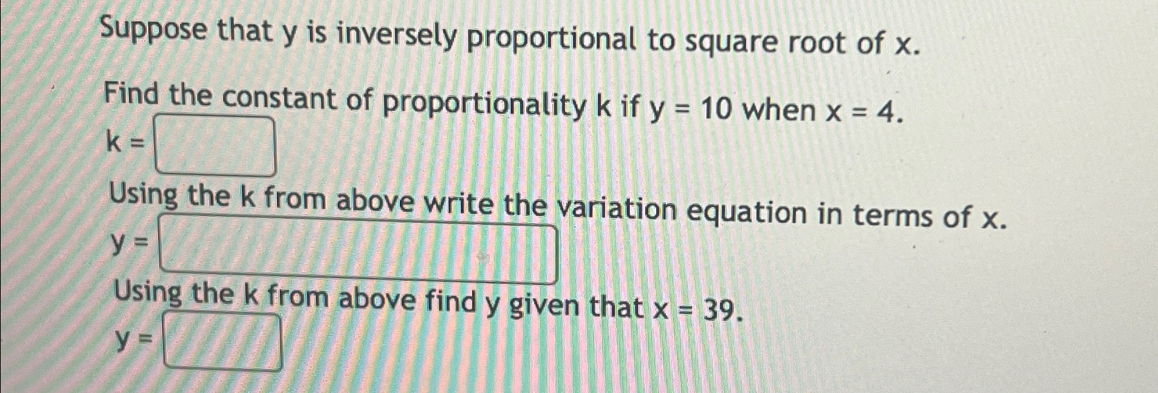 Solved Suppose that y ﻿is inversely proportional to square | Chegg.com