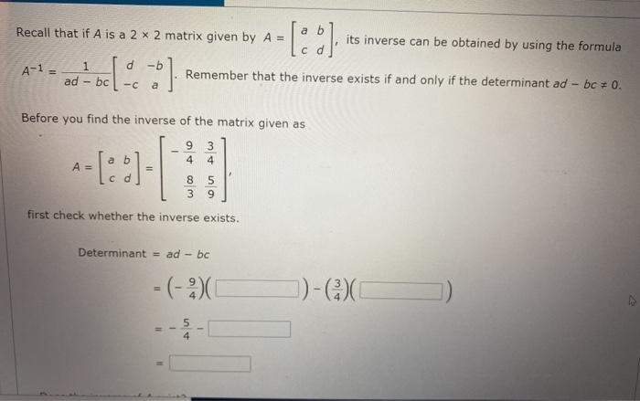 Solved Recall that if A is a 2 x 2 matrix given by A = [26] | Chegg.com