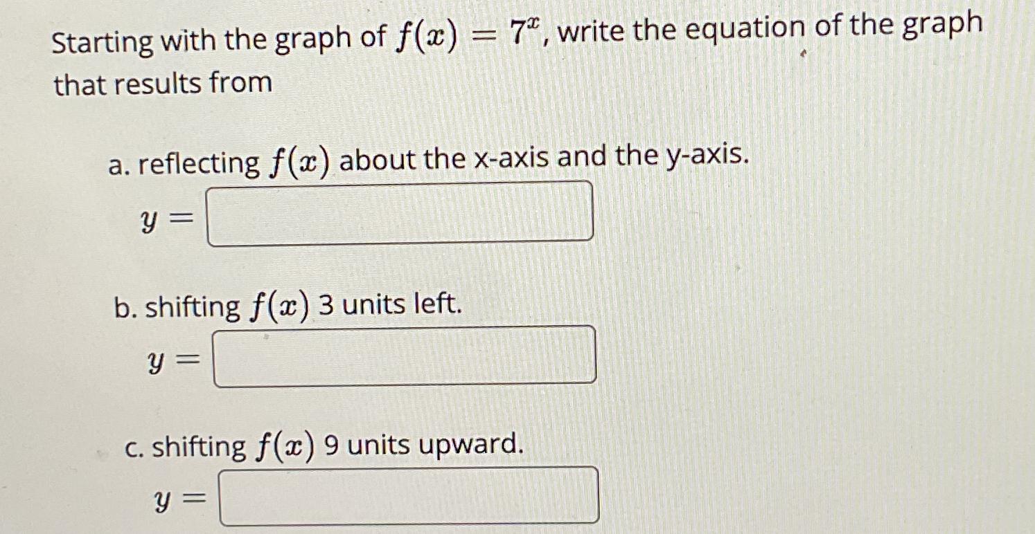 Starting with the graph of f(x)=7x, ﻿write the | Chegg.com