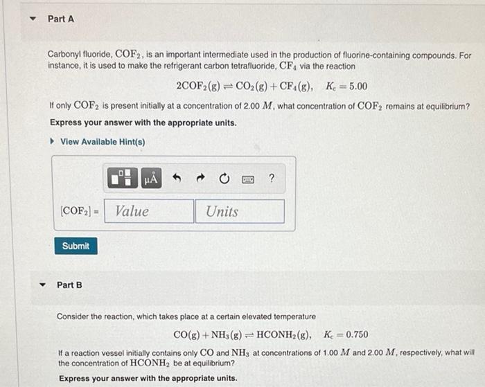Solved Part A Carbonyl fluoride, COF2, is an important | Chegg.com