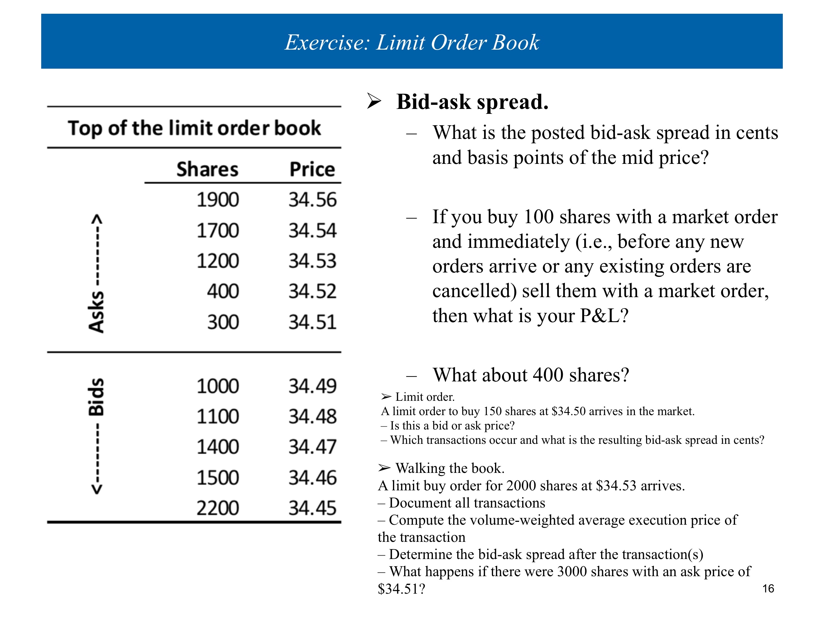 Exercise: Limit Order Book\table[[Top of the limit | Chegg.com