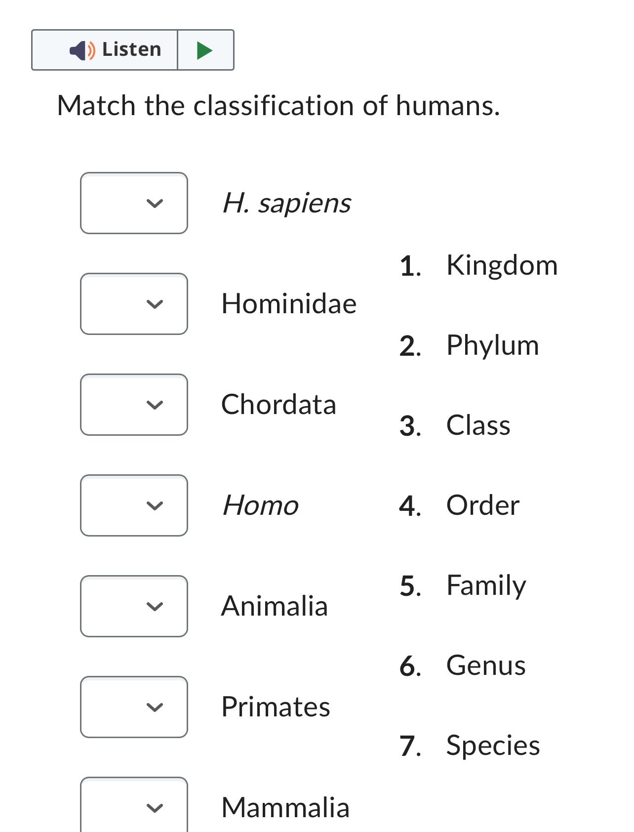 Solved Match the classification of humans.H. | Chegg.com