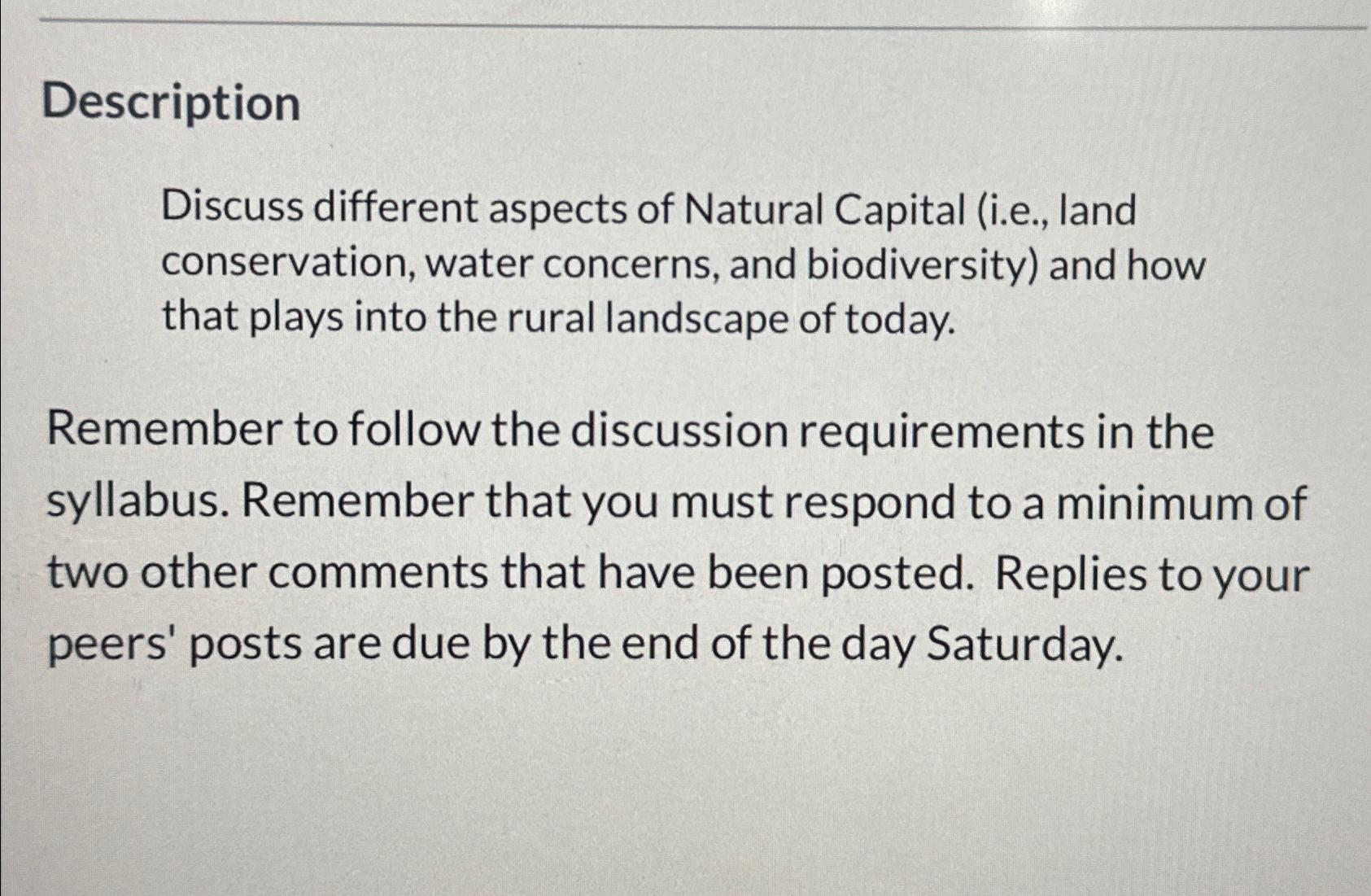 Solved DescriptionDiscuss different aspects of Natural | Chegg.com