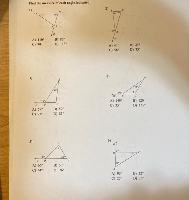 Solved Find the measure of each angle indicated. 1) 2 A) | Chegg.com