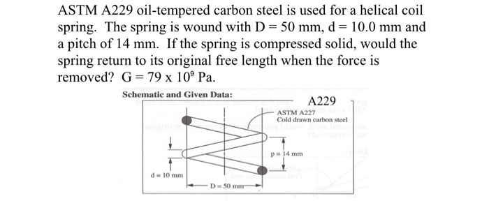 Solved ASTM A229 oil-tempered carbon steel is used for a | Chegg.com