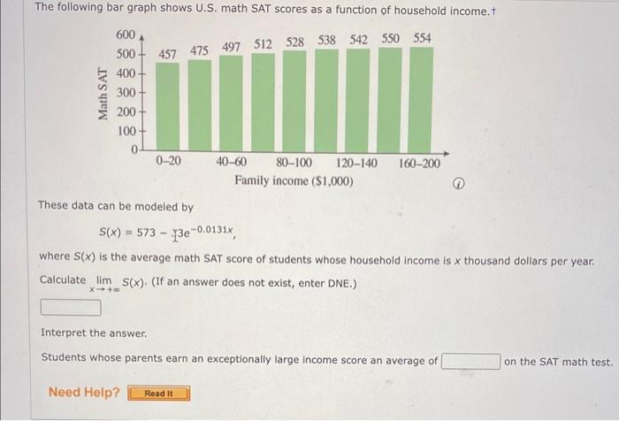 Solved The following bar graph shows U.S. math SAT scores as | Chegg.com