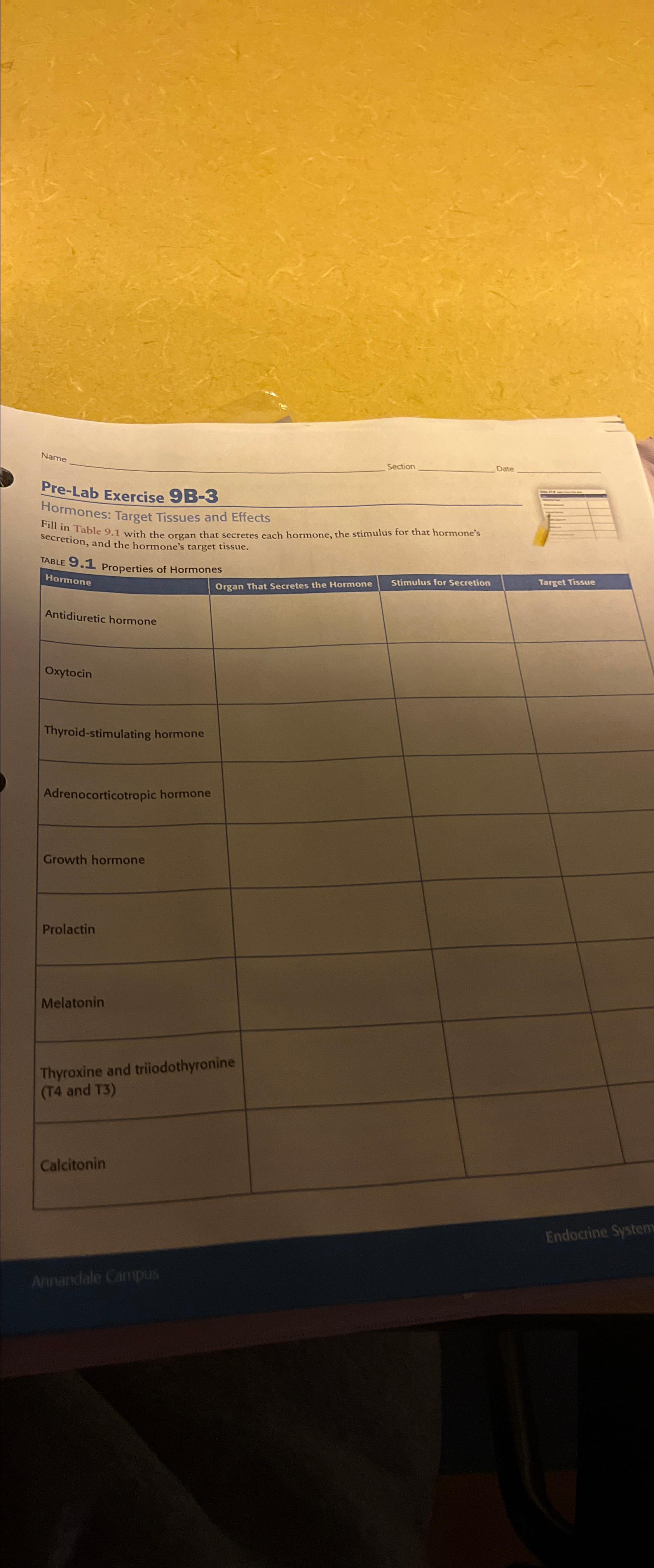 Solved Pre-Lab Exercise 9B-3Pre-Lab Exercise 9B-3 ﻿Hormones: | Chegg.com