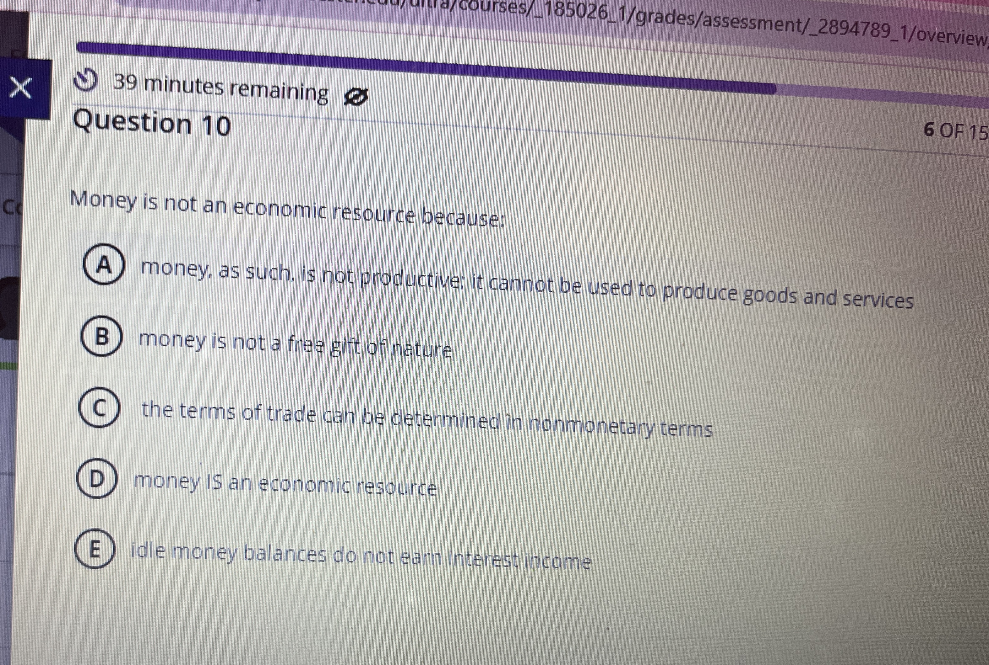 Solved Money is not an economic resource because:A money, as | Chegg.com