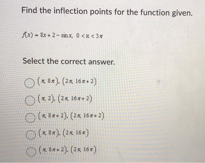 Solved Find the inflection points for the function given. | Chegg.com