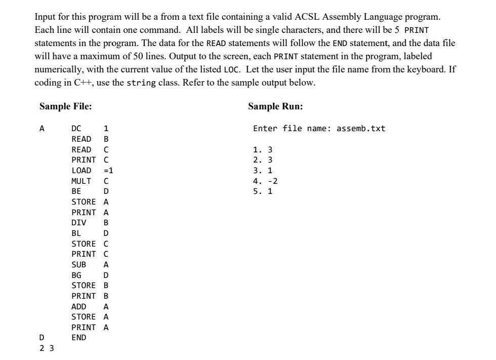 Solved Write a program to compile and output ACSL Assembly | Chegg.com