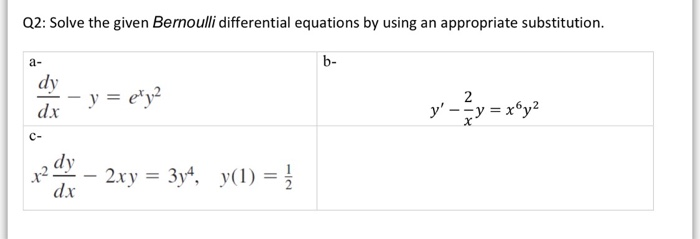 Solved Q2: Solve the given Bernoulli differential equations | Chegg.com