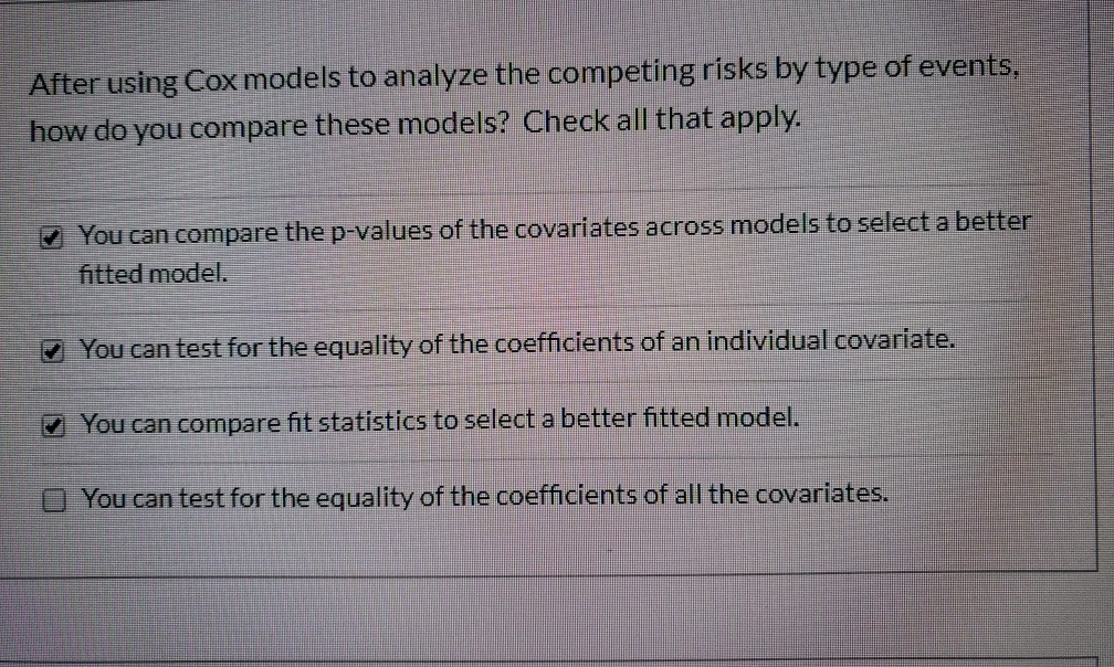 Solved After using Cox models to analyze the competing risks | Chegg.com