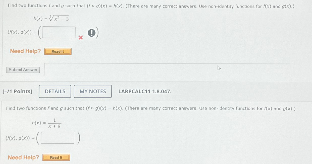 Solved Find two functions f ﻿and g ﻿such that | Chegg.com