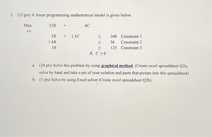 Solved 2 15 Pts A Linear Programming Mathematical Model