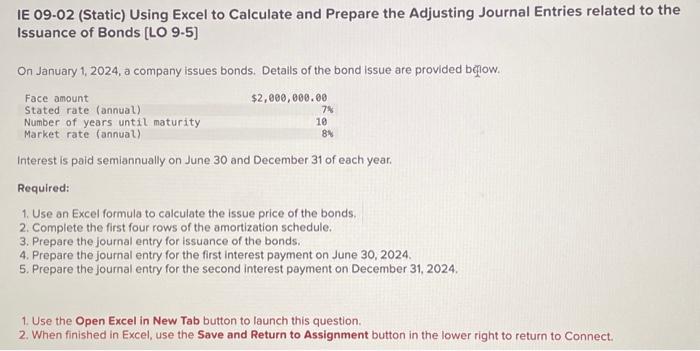Solved IE 09.02 (Static) Using Excel to Calculate and | Chegg.com